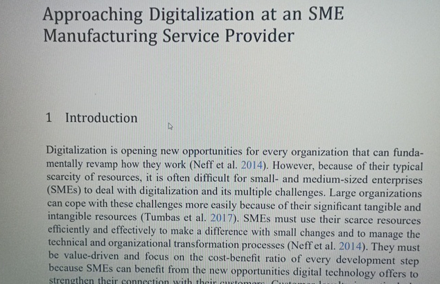 Solved Approaching Digitalization at an SME Manufacturing | Chegg.com