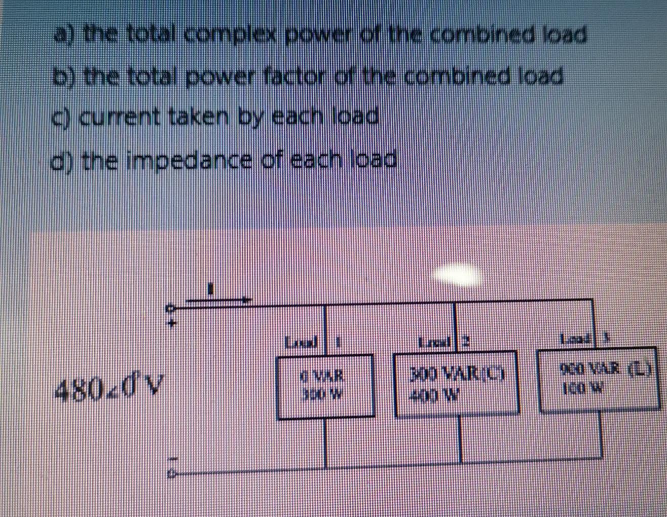 Solved a) the total complex power of the combined load b) | Chegg.com