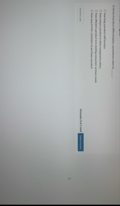 Solved In terms of product differentiation, convenience | Chegg.com