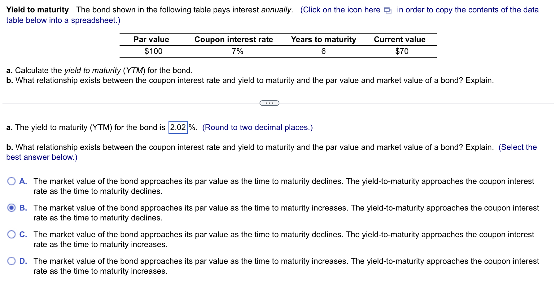 Solved Yield to maturity The bond shown in the following | Chegg.com