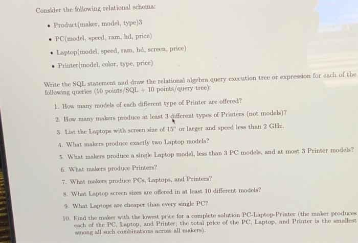 Solved Consider the following relational schema: - Product | Chegg.com