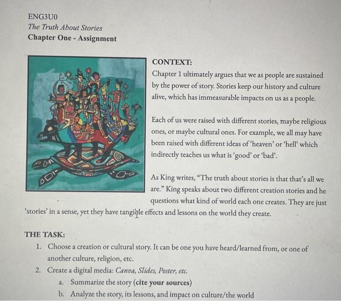 ENG3U0 The Truth About Stories Chapter One - | Chegg.com