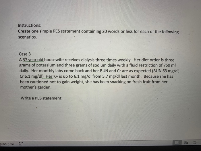 Instructions: Create one simple PES statement | Chegg.com