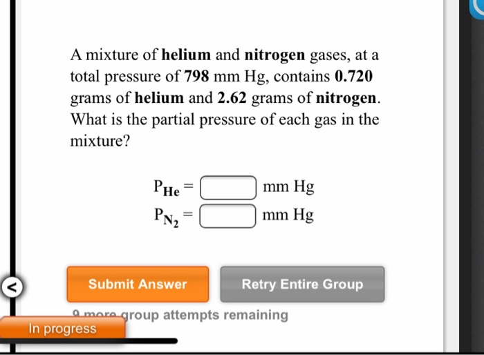 Solved A mixture of helium and nitrogen gases, at a total | Chegg.com