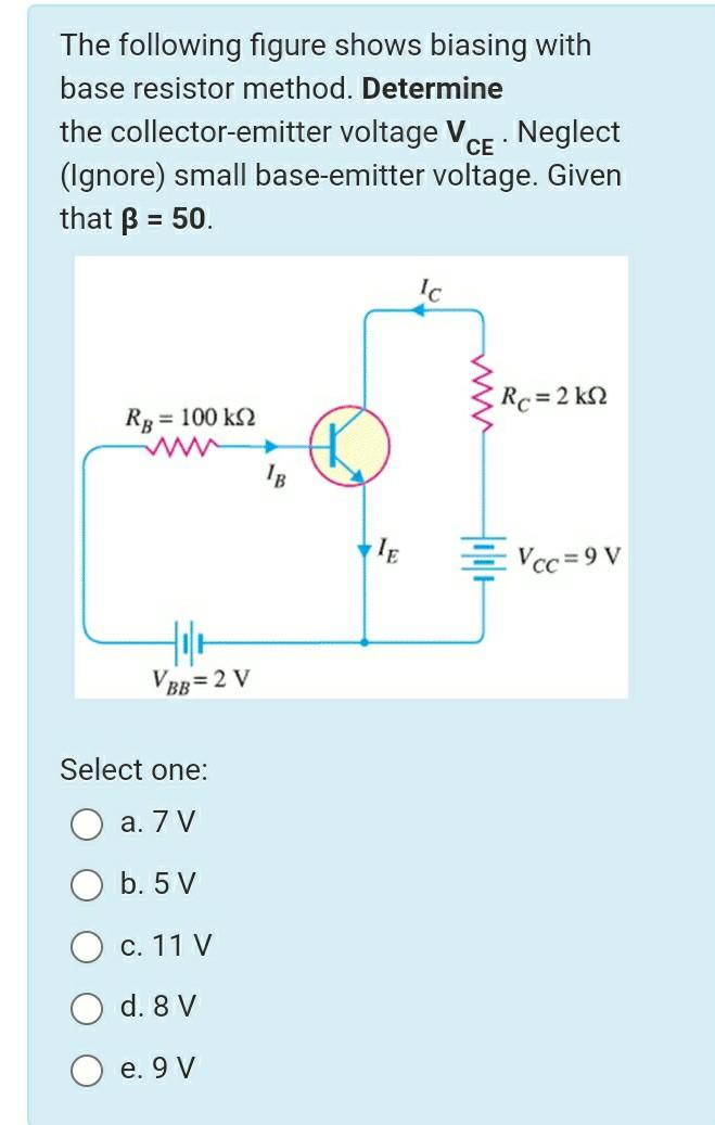Solved The following figure shows biasing with base resistor | Chegg.com