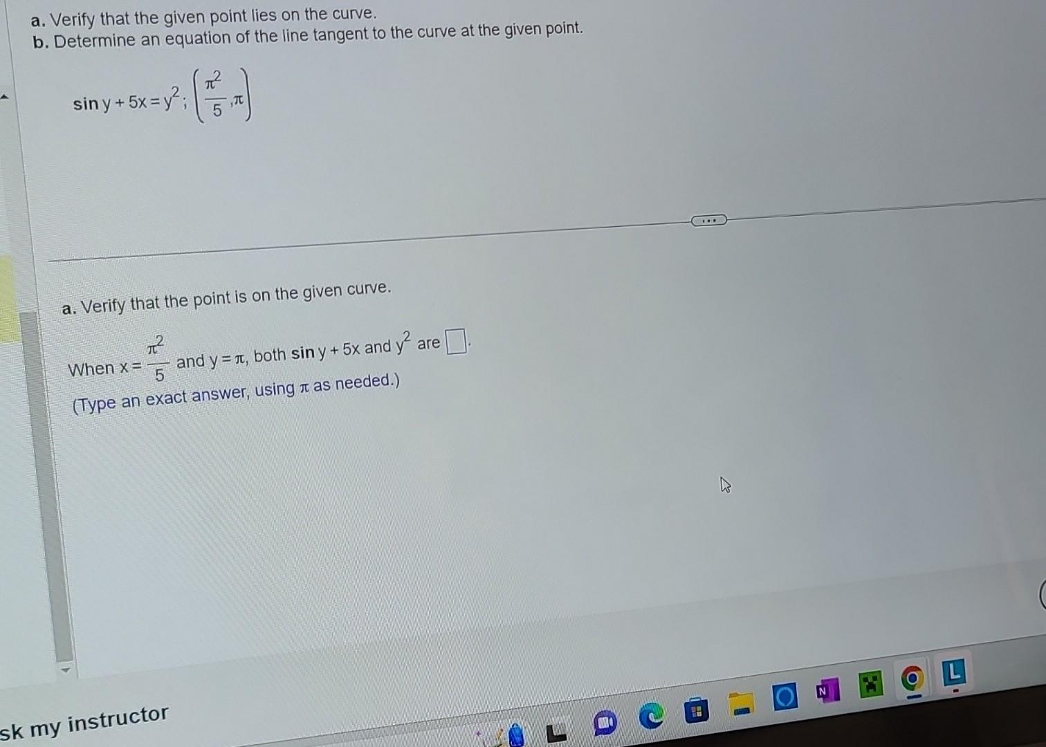 Solved a. Verify that the given point lies on the curve. b. | Chegg.com