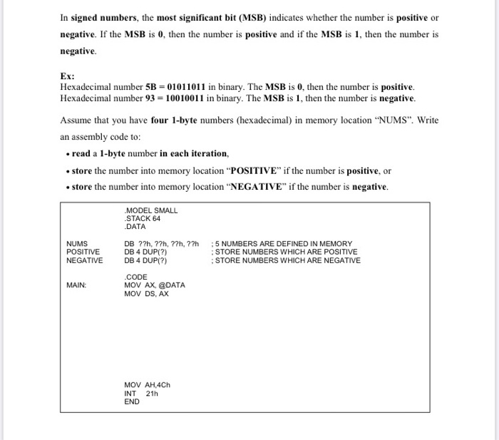 In signed numbers, the most significant bit (MSB) | Chegg.com