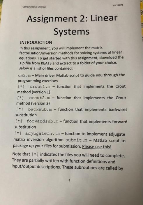 Solved SCOYOYO Computational Methods Assignment 2: Linear | Chegg.com