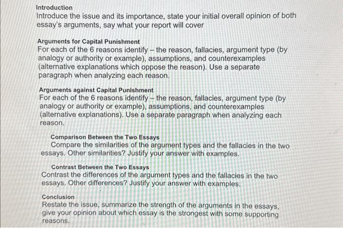 Essay 1 - Arguments for Capital Punishment There are | Chegg.com