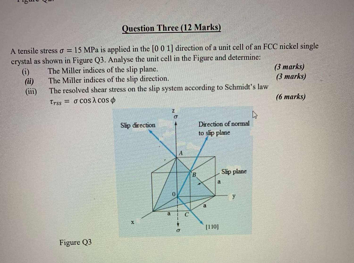 Solved Question Three (12 ﻿Marks)crystal as shown in Figure | Chegg.com