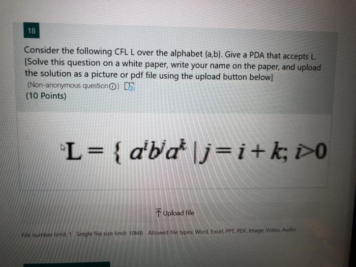 Solved Enter your answer 18 Consider the following CFL L | Chegg.com