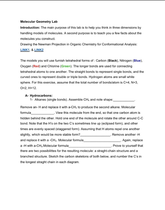 Solved Molecular Geometry Lab Introduction: The main purpose | Chegg.com