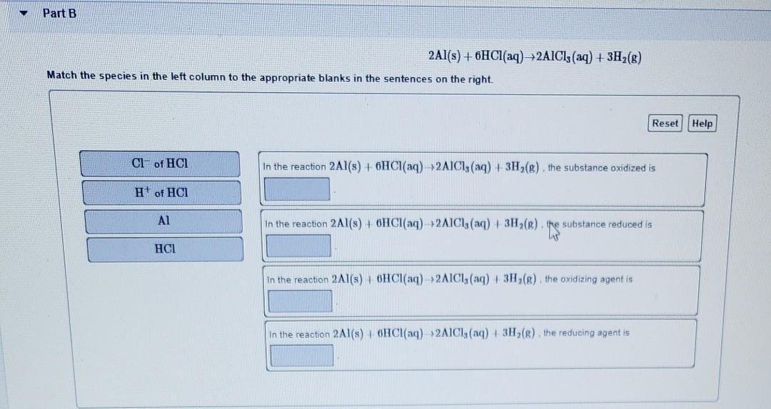 Solved Part A 2HgO(s) +2Hg(1) + O2(g) Match the species in | Chegg.com