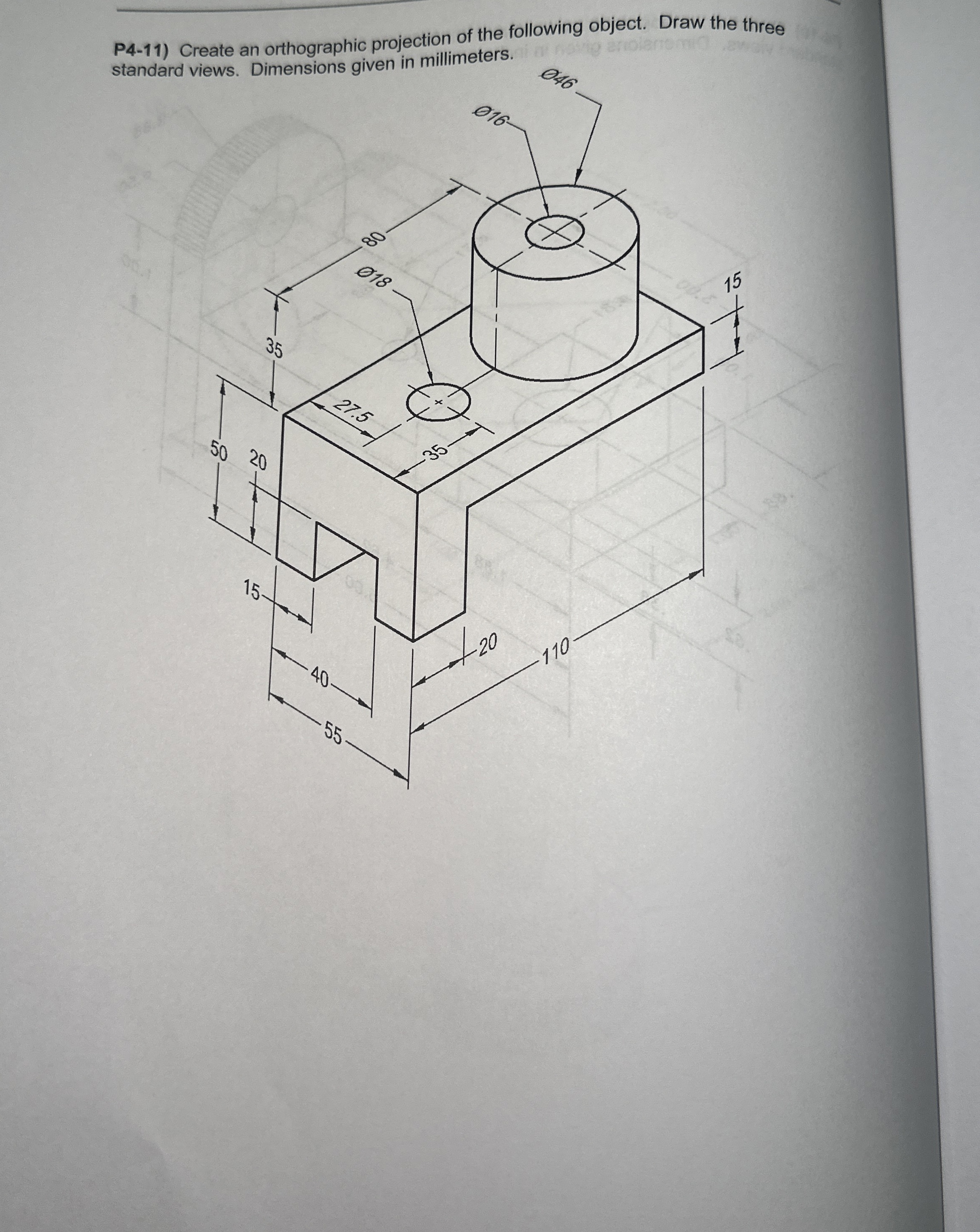 P4-11) ﻿Create an orthographic projection of the | Chegg.com | Chegg.com