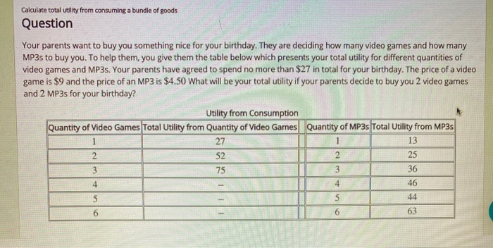 Solved Calculate total utility from consuming a bundle of | Chegg.com