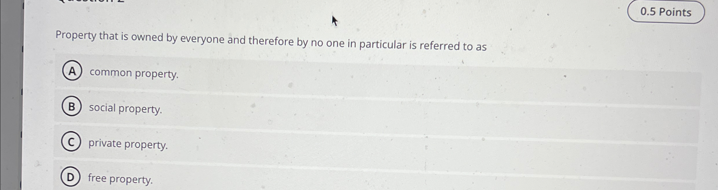 Solved Property that is owned by everyone and therefore by | Chegg.com