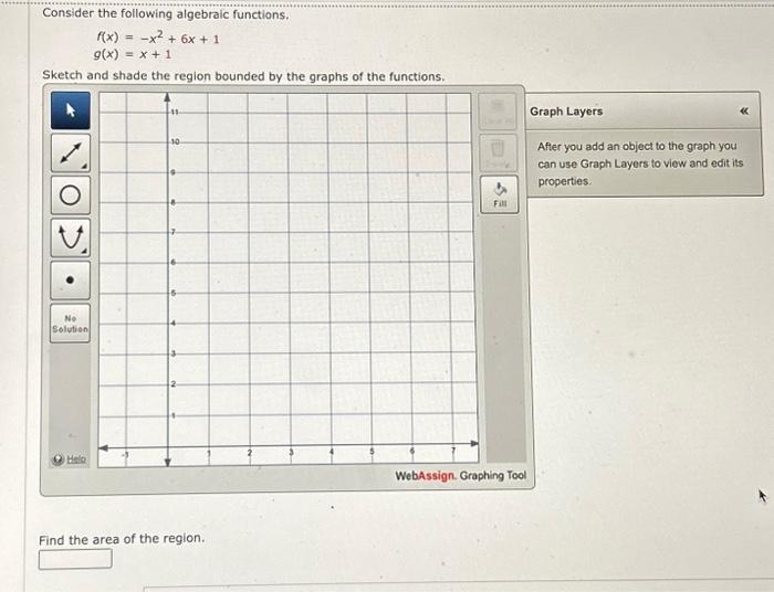 Solved f(x)=−x2+6x+1g(x)=x+1 Sketch and shade the region | Chegg.com