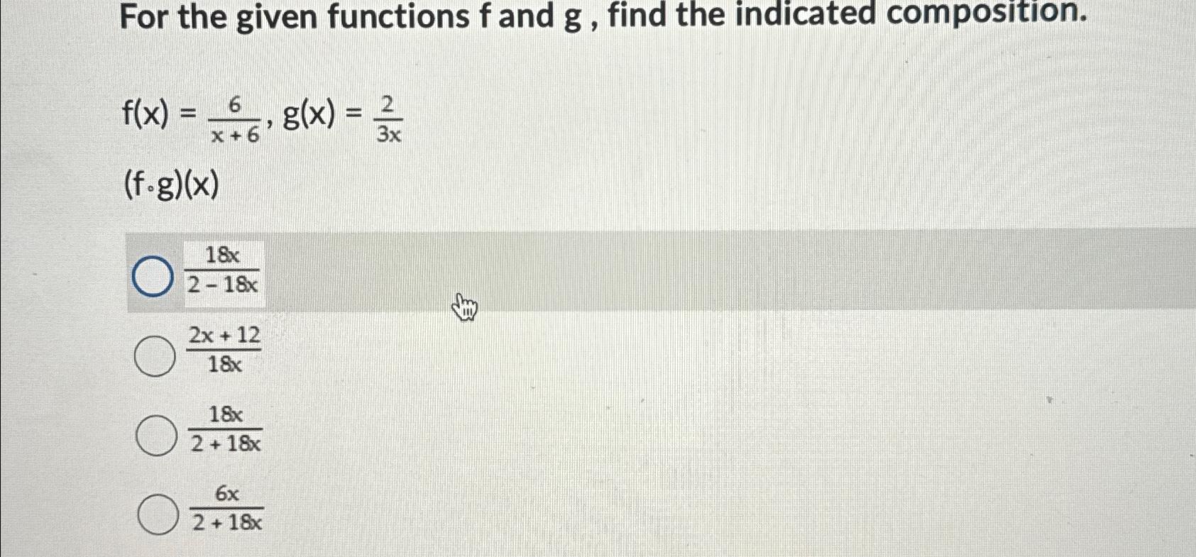 Solved For the given functions f ﻿and g, ﻿find the indicated | Chegg.com