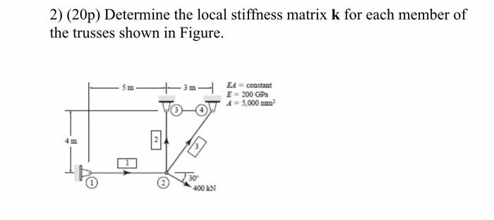 Solved 2 20p Determine The Local Stiffness Matrix K For