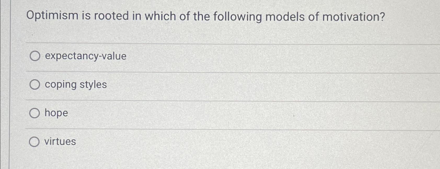 Solved Optimism is rooted in which of the following models | Chegg.com