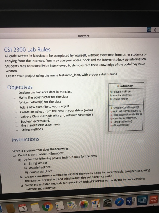 Solved maryam CSI 2300 Lab Rules All code written in lab | Chegg.com