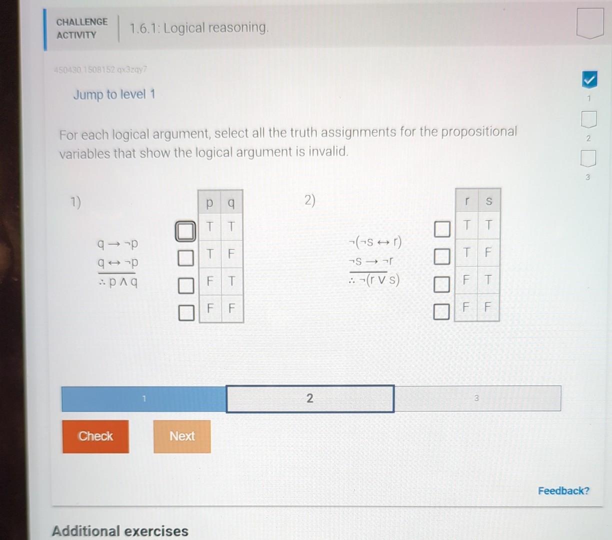 Solved For each logical argument, select all the truth | Chegg.com