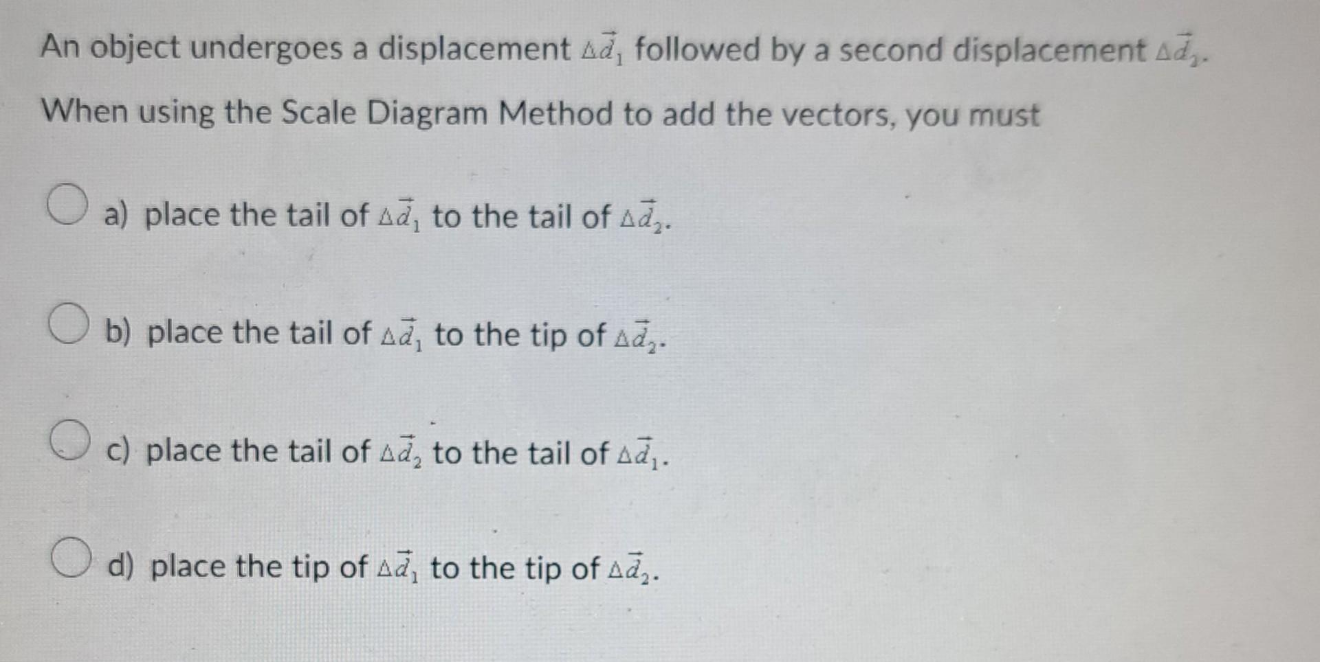 Solved An object undergoes a displacement Δd1 followed by a | Chegg.com
