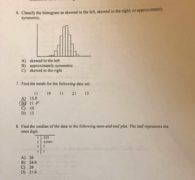 Solved 6. Classify the histogram as skewed to the left, | Chegg.com