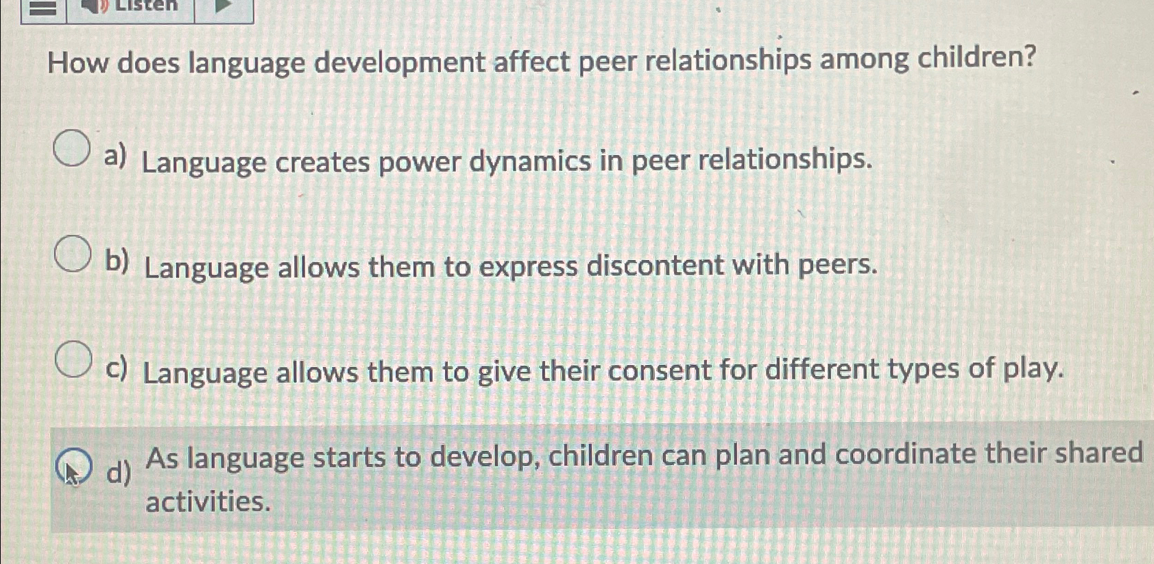 Solved How does language development affect peer | Chegg.com