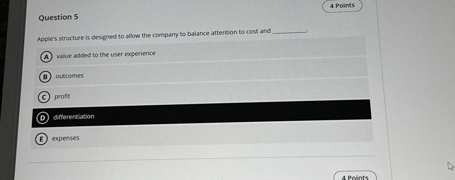 Solved Question 5Apple's structure is designed to allow the | Chegg.com