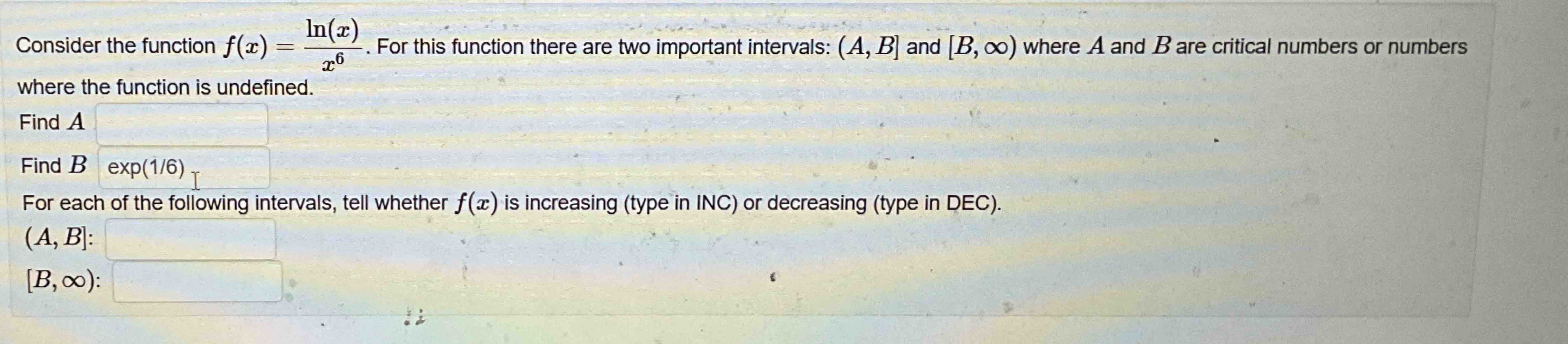 Solved Consider the function f(x)=ln(x)x6. ﻿For this | Chegg.com