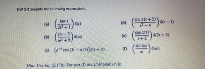 Solved HW 2-2. Simplify the following expressions: (a) | Chegg.com