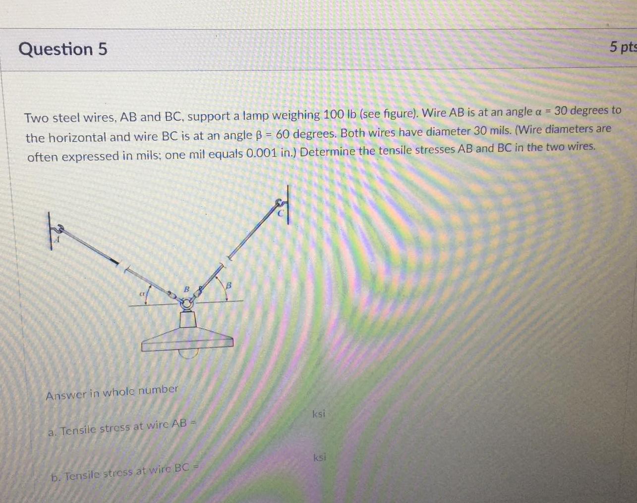 Solved Question 5Two steel wires, AB ﻿and BC, ﻿support a | Chegg.com