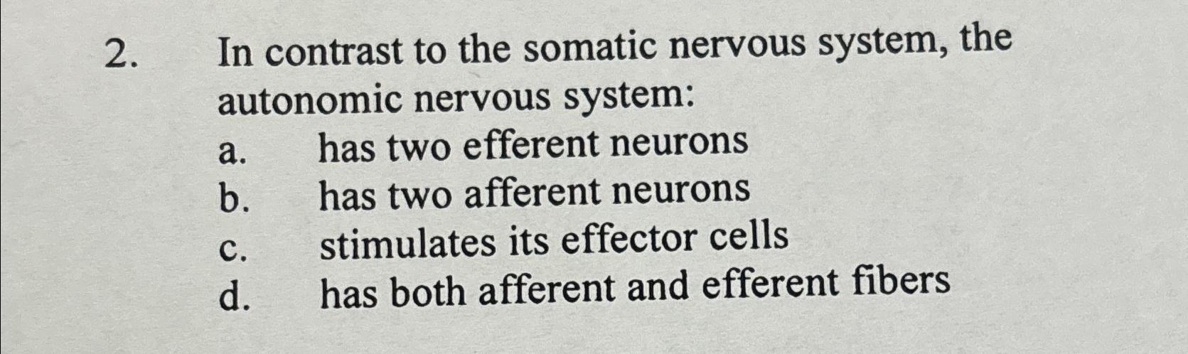 Solved In contrast to the somatic nervous system, the | Chegg.com