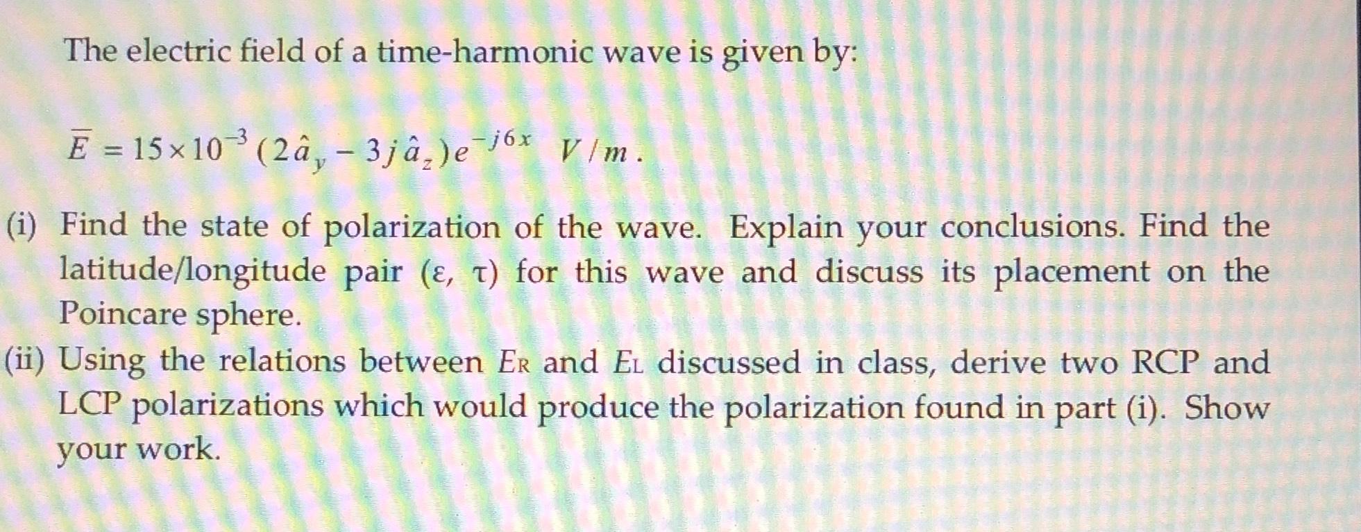 Solved The electric field of a time-harmonic wave is given | Chegg.com