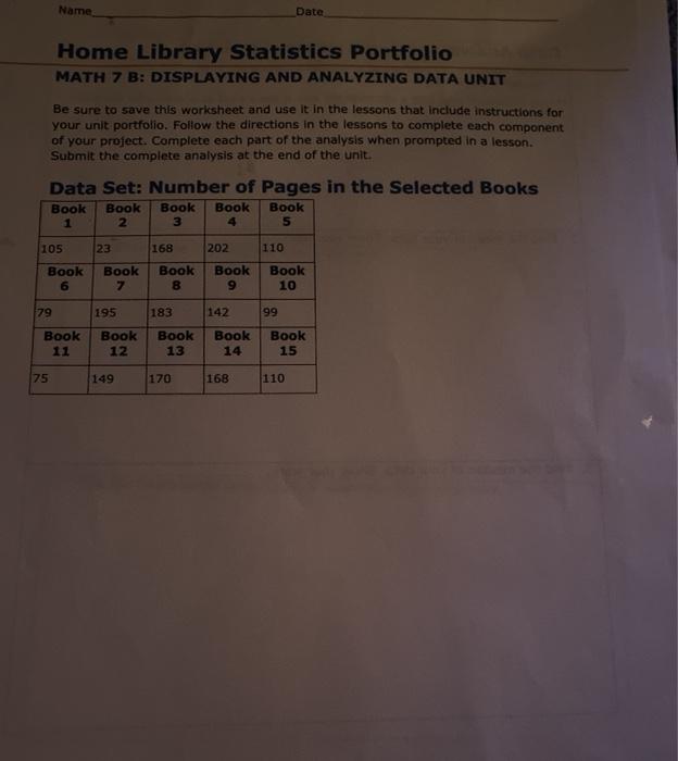 Solved Name Date Home Library Statistics Portfolio MATH 7 B: | Chegg.com