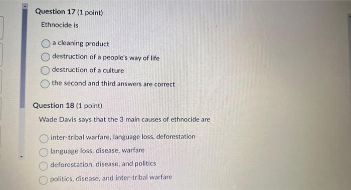 Ethnocide is a cleaning product destruction of a | Chegg.com