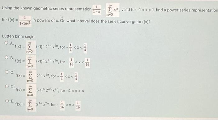 Solved Using the known geometric series representation x" | Chegg.com