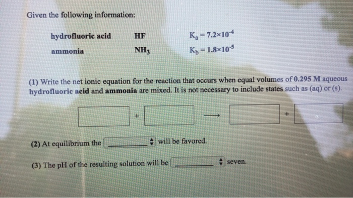 Solved Given the following information: hydrofluoric acid HF | Chegg.com