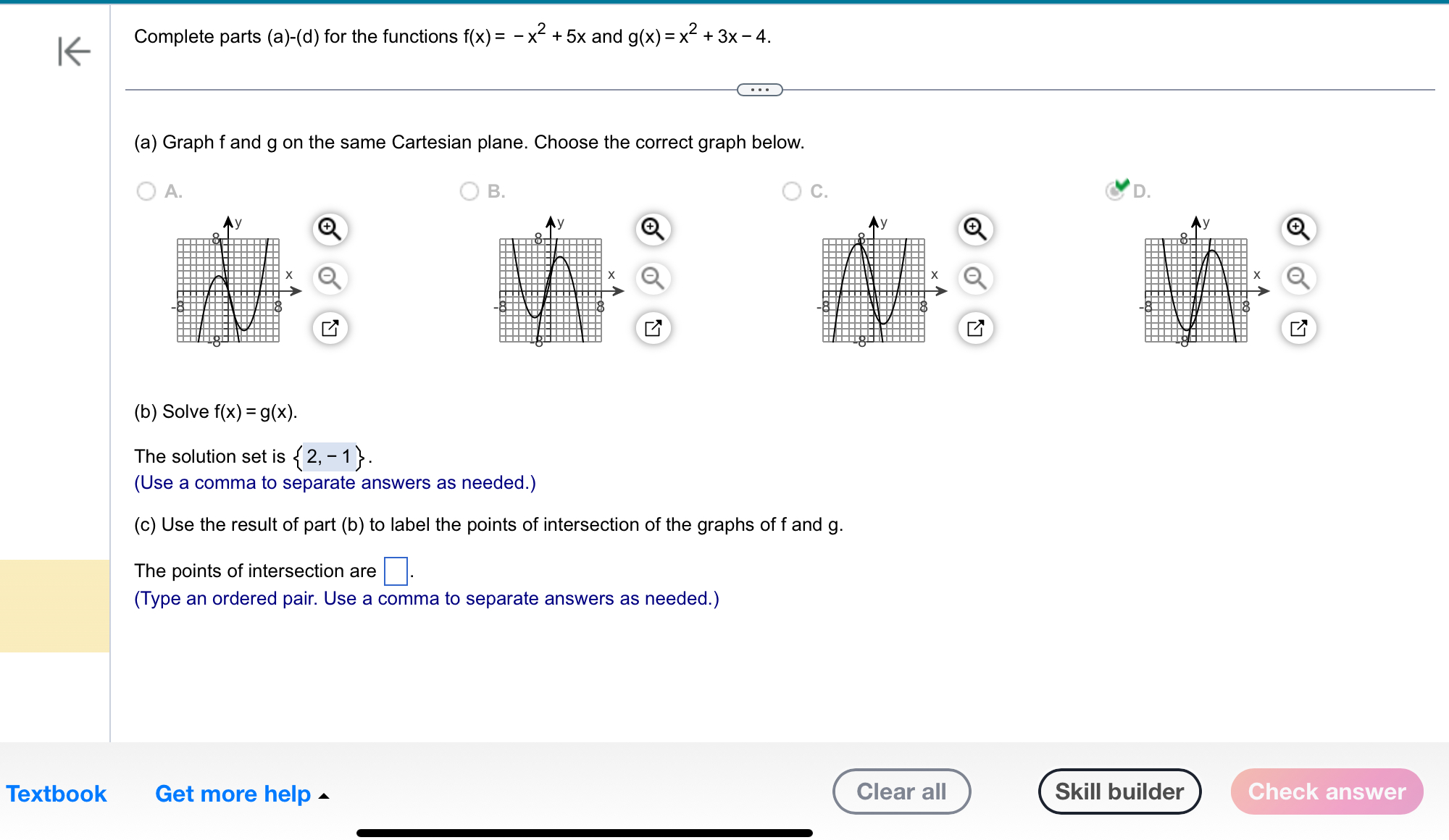 Solved Complete parts (a)-(d) ﻿for the functions f(x)=-x2+5x | Chegg.com