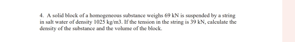Solved A solid block of a homogeneous substance weighs 69kN | Chegg.com