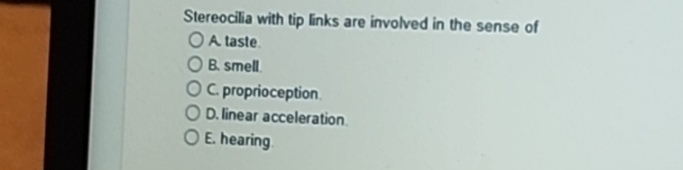 Solved Stereocilia with tip links are involved in the sense | Chegg.com