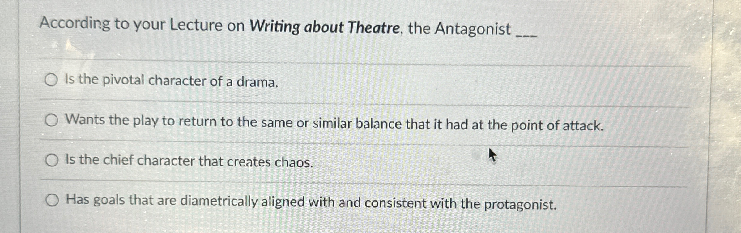 Solved According to your Lecture on Writing about Theatre, | Chegg.com