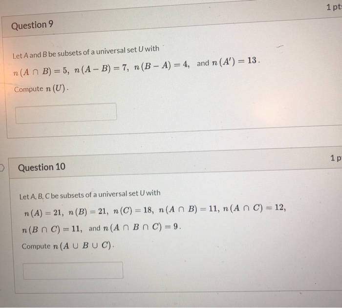 Solved Question 1 Let A be a subset of a universal set U. | Chegg.com