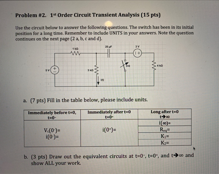 Solved Problem #2. 1st Order Circuit Transient Analysis (15 | Chegg.com