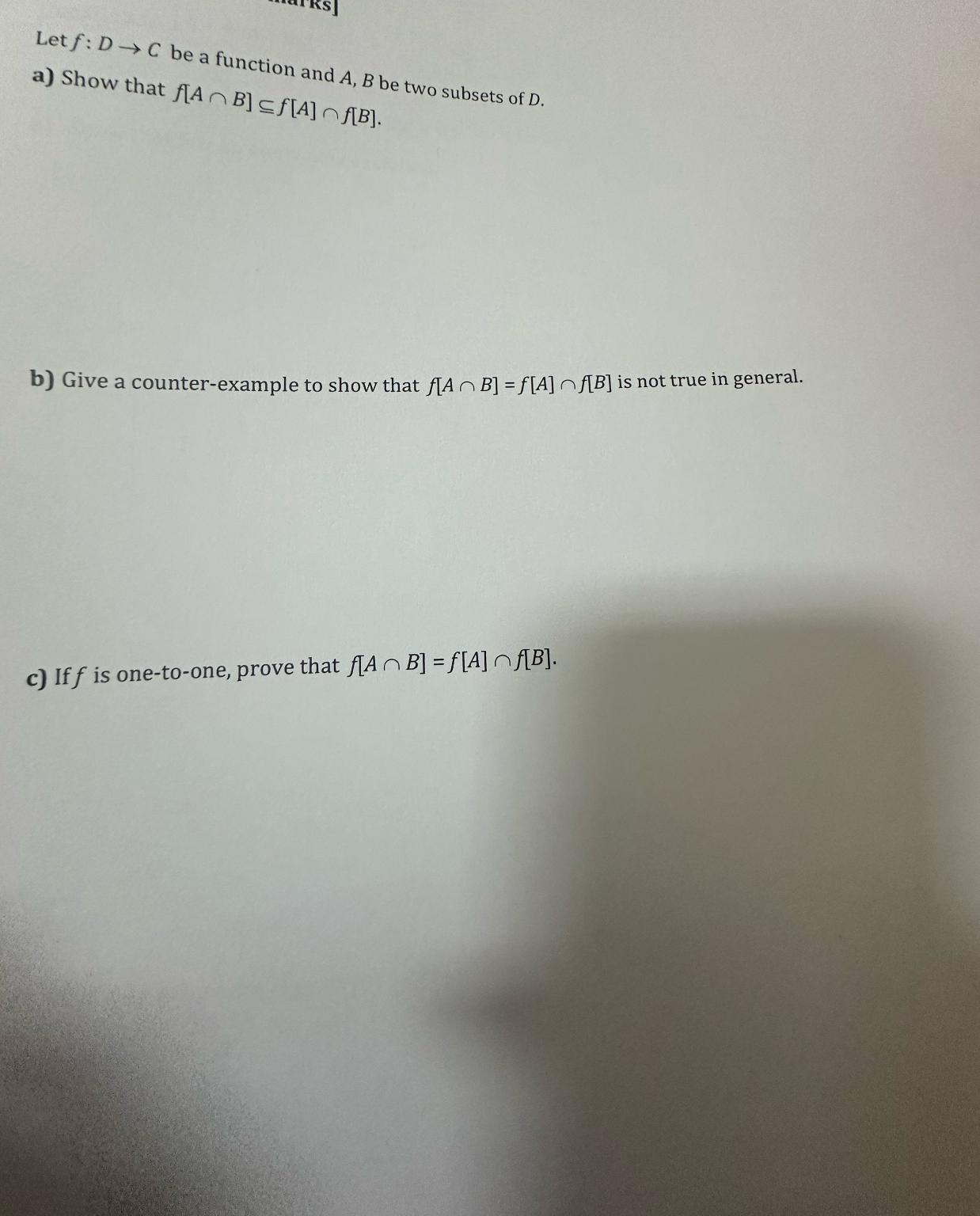 Solved Let f:D→C ﻿be a function and A,B ﻿be two subsets of | Chegg.com