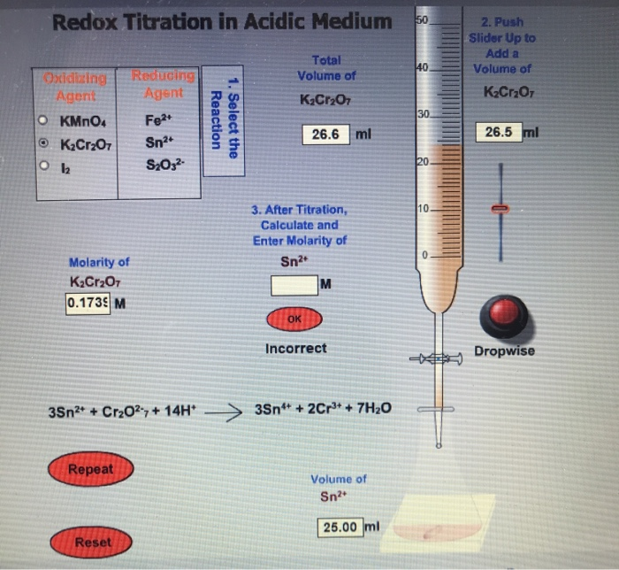 Solved Redox Titration in Acidic Medium 2. Push Slider Up to | Chegg.com