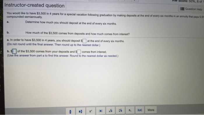 Solved Score: 50%, 6 of Instructor-created question Question | Chegg.com