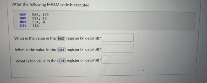 Solved After the following MASM code is executed: What is | Chegg.com