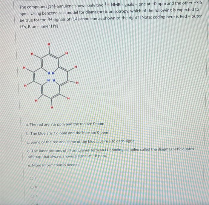 Solved The compound (14]-annulene shows only two 'H NMR | Chegg.com